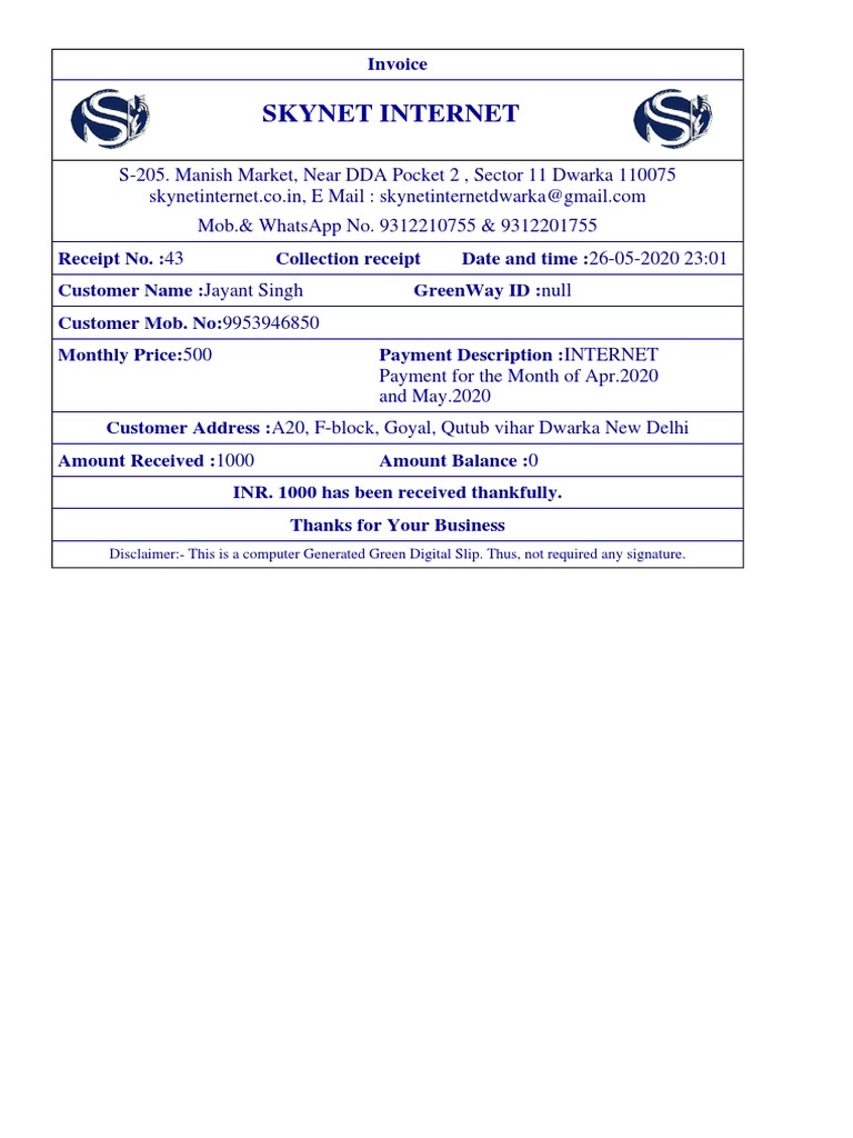Skynet Internet | PDF