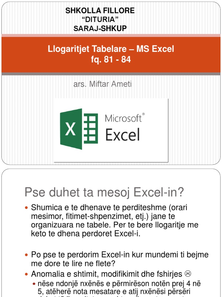 4 1 +Llogaritjet+Tabelare+-+Exceli PDF | PDF