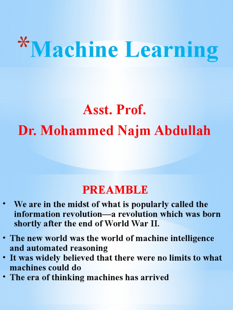Machine Learning: Asst. Prof. Dr. Mohammed Najm Abdullah | PDF ...