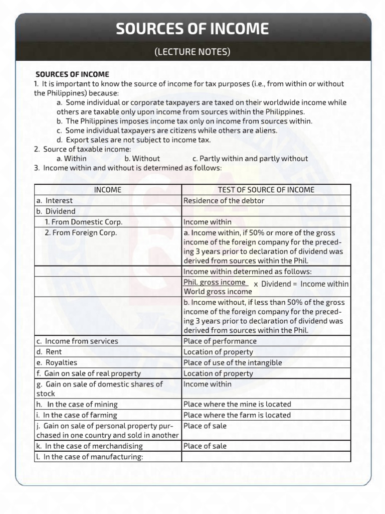 Taxable Income Sources Explained | PDF