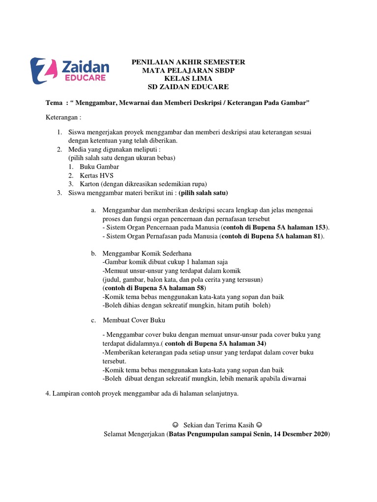 Proyek PAS SBDP Kelas 5 (Kamis, 10-12-2020) | PDF