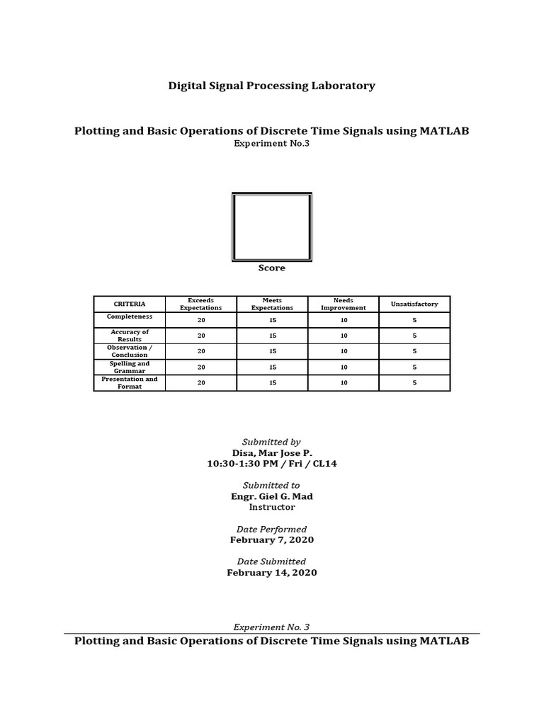 Digital Signal Processing Laboratory: Experiment No.3 | PDF | Discrete ...