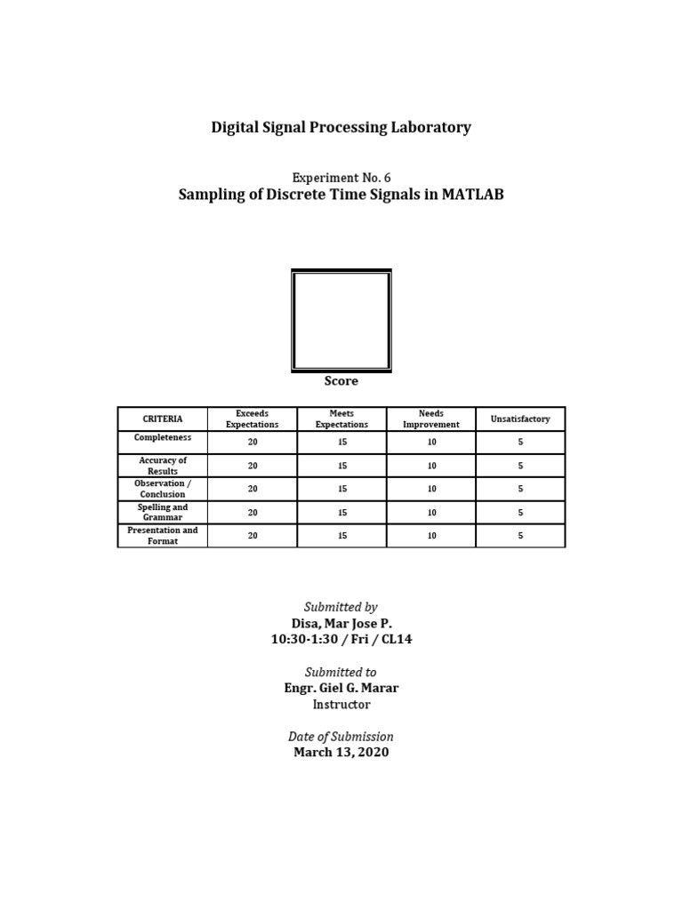 Digital Signal Processing Laboratory: Experiment No. 6 | PDF | Discrete Time And Continuous Time ...