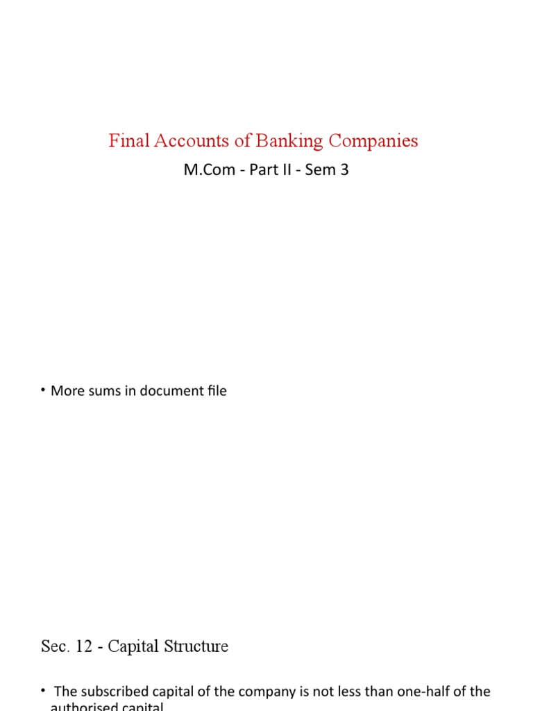 Final Accounts of Banking Companies | PDF | Debits And Credits | Banks