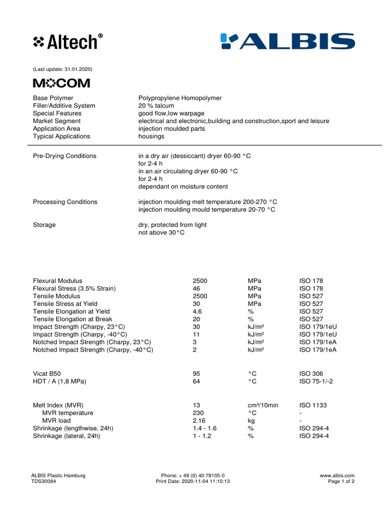 ALTECH PP-H A 4920/200 TV20: Technical Data Sheet | PDF | Strength Of ...