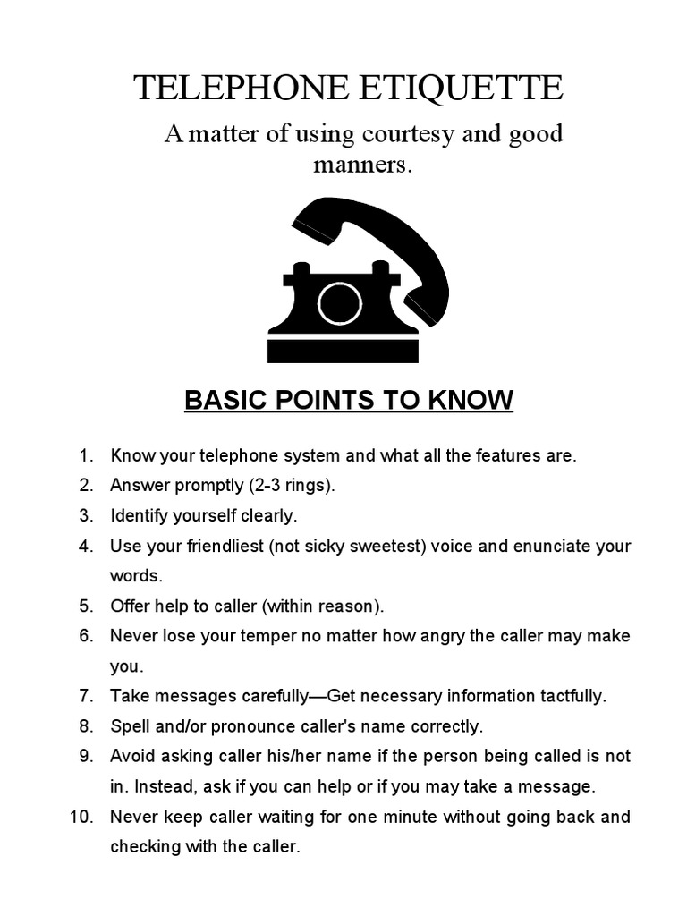 Telephone Etiquette: A Matter of Using Courtesy and Good Manners | PDF ...