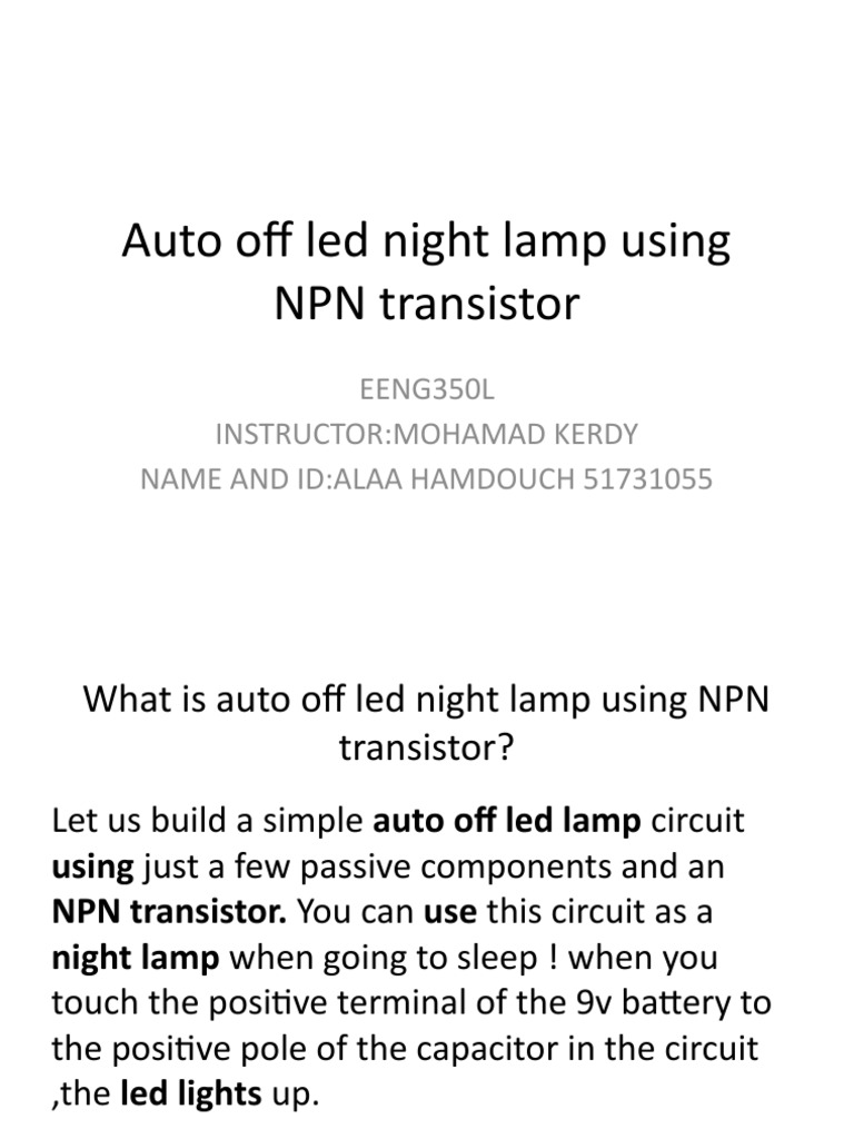 Auto Off LED Night Lamp Circuit Guide | PDF | Capacitor | Transistor