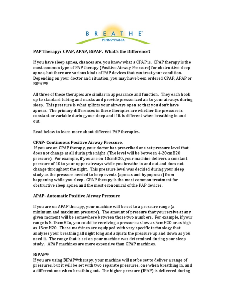 Pap Therapy: Cpap, Apap, Bipap. What'S The Difference? | Download Free ...