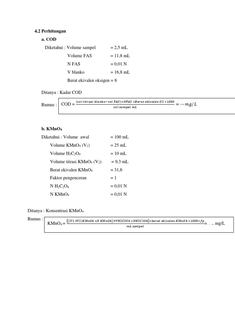 Perhitungan COD, BOD, dan DO | PDF | Sains & Matematika