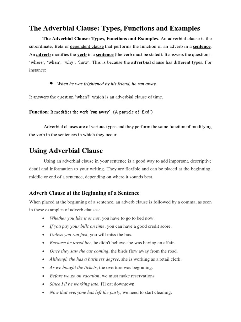 Adverbial Clause English | PDF | Syntax | Grammar