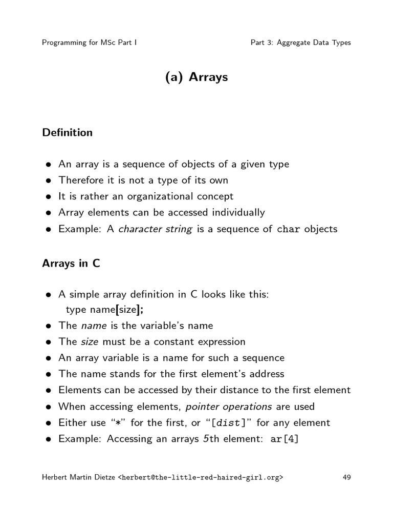 (A) Arrays: Programming For MSC Part I Part 3: Aggregate Data Types | PDF | Pointer (Computer ...