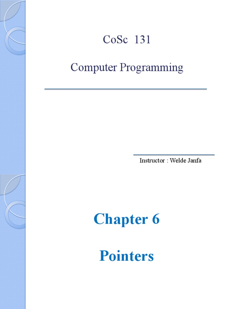 Chapter Six - Pointer | PDF | Pointer (Computer Programming) | Data Type Chapter Six - Pointer | PDF | Pointer (Computer Programming) | Data Type