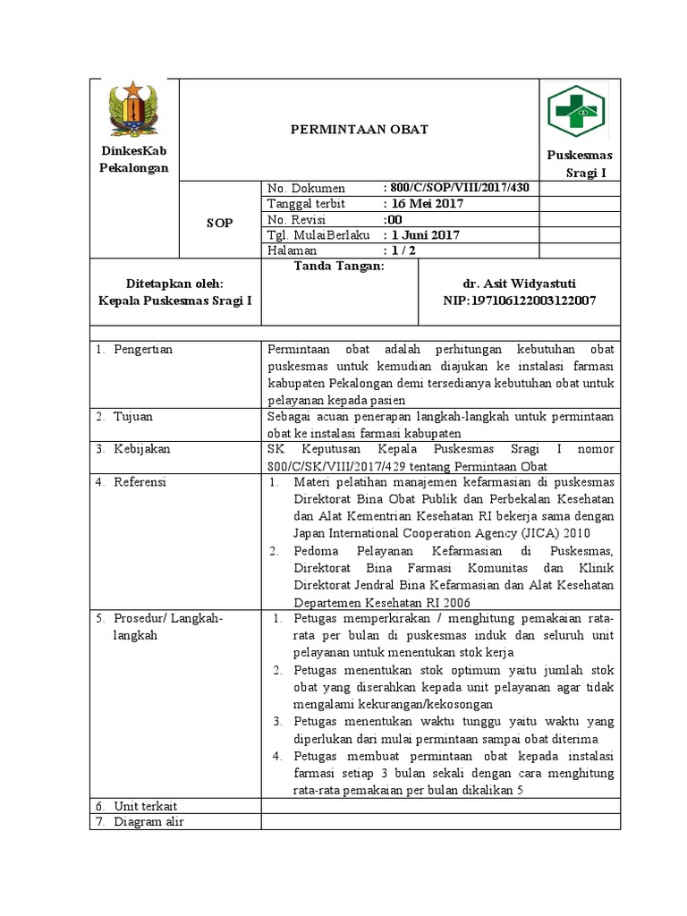 Sop Permintaan Obat | PDF