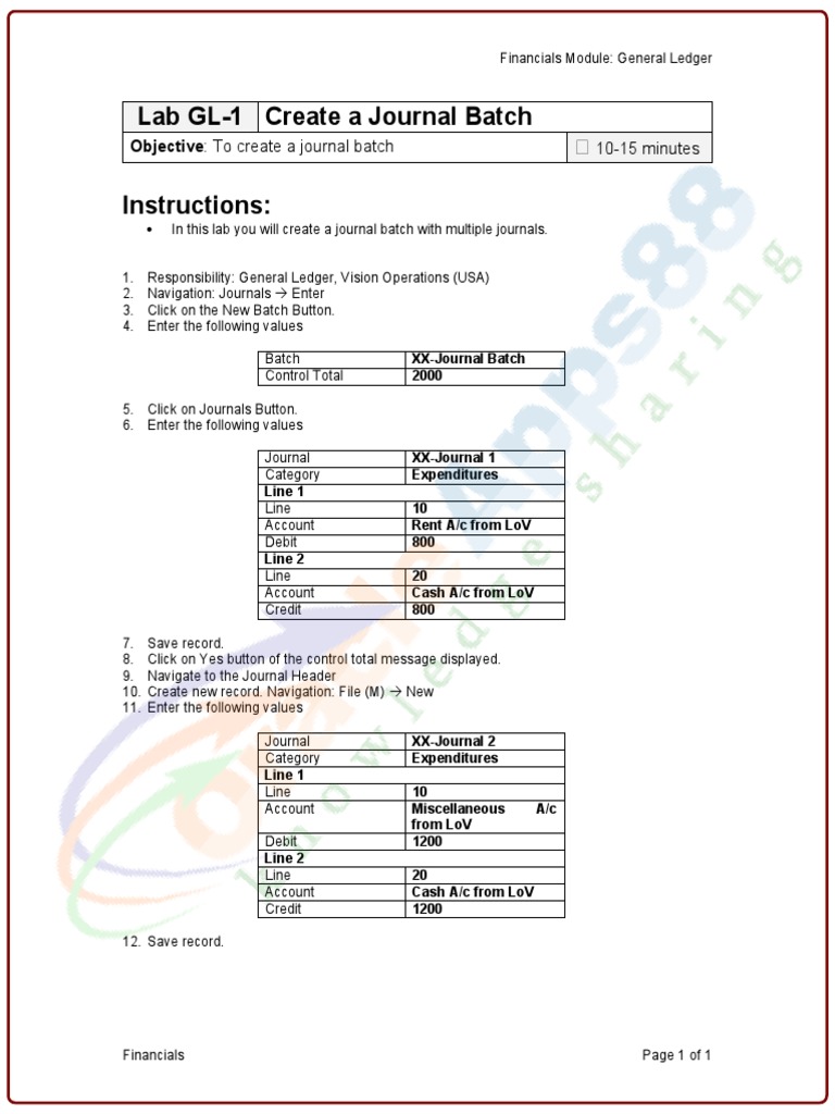 Lab GL-1 Create A Journal Batch | PDF