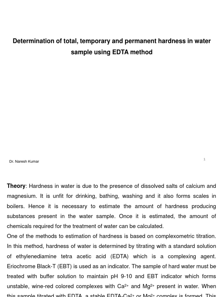 Determination of Total, Temporary and Permanent Hardness in Water ...