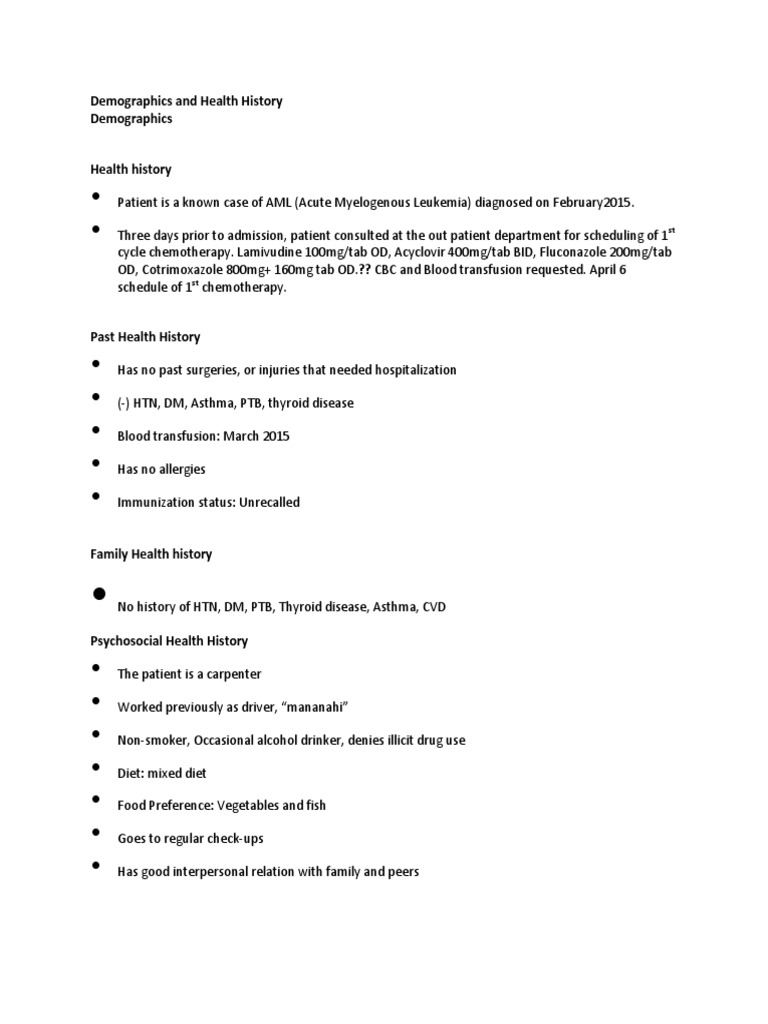 Acute MYELOGENOUS LEUKEMIA Case Presentation | PDF | Hygiene | Patient