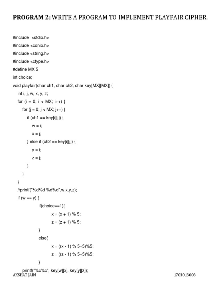 Playfair Cipher Implementation In C Pdf Security Engineering