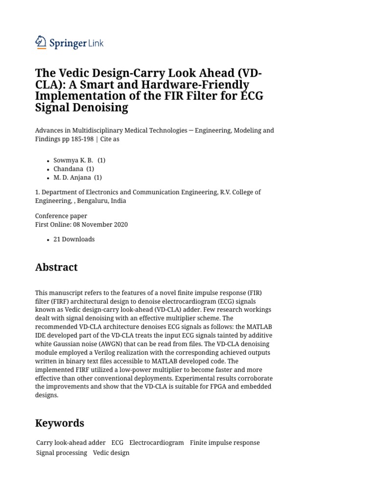 The Vedic Design-Carry Look Ahead (VD-CLA) - A Smart and Hardware ...