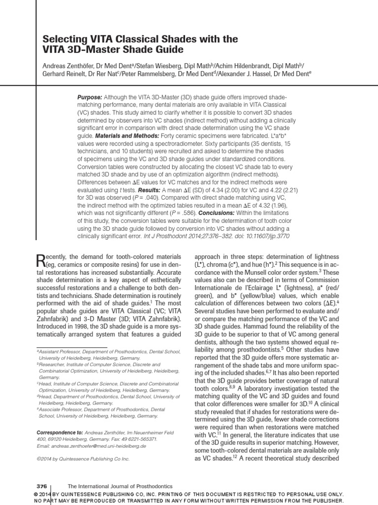 Selecting VITA Classical Shades With The VITA 3D-Master Shade Guide ...