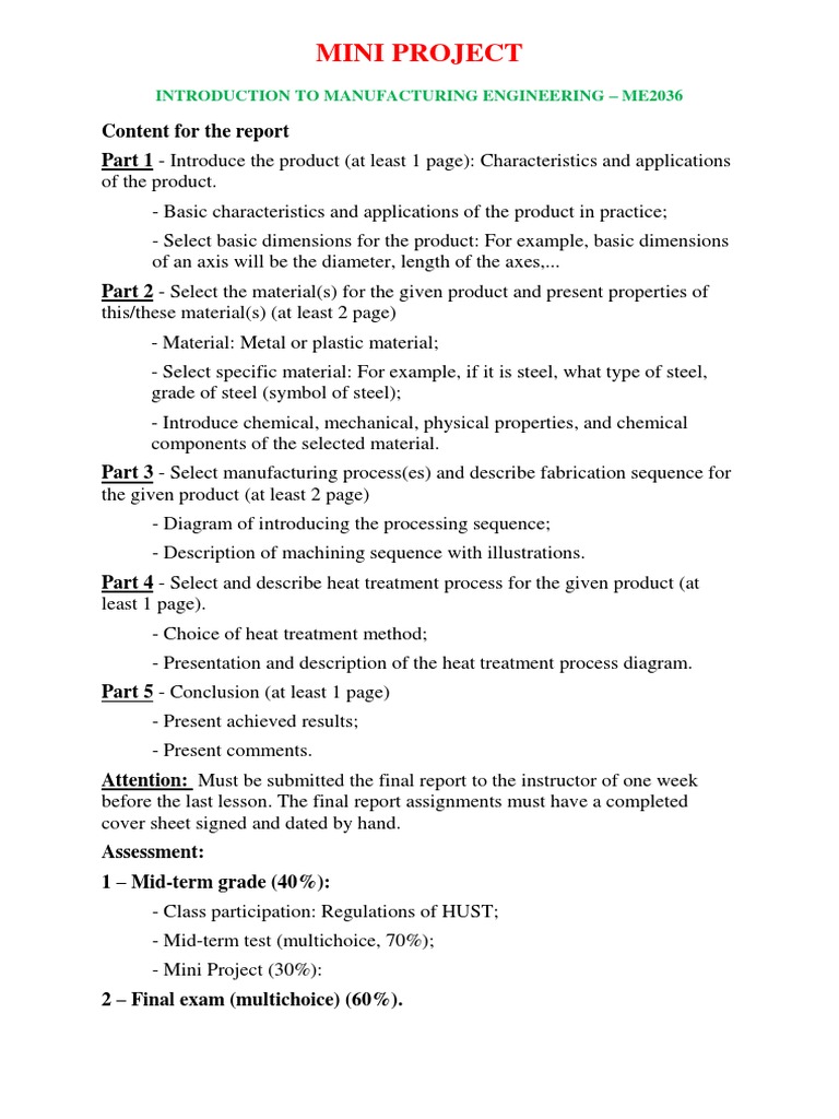 Mini Project: Introduction To Manufacturing Engineering - Me2036 | PDF