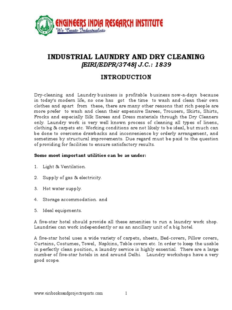 Project Report On Industrial Laundry and Dry Cleaning | PDF | Laundry ...