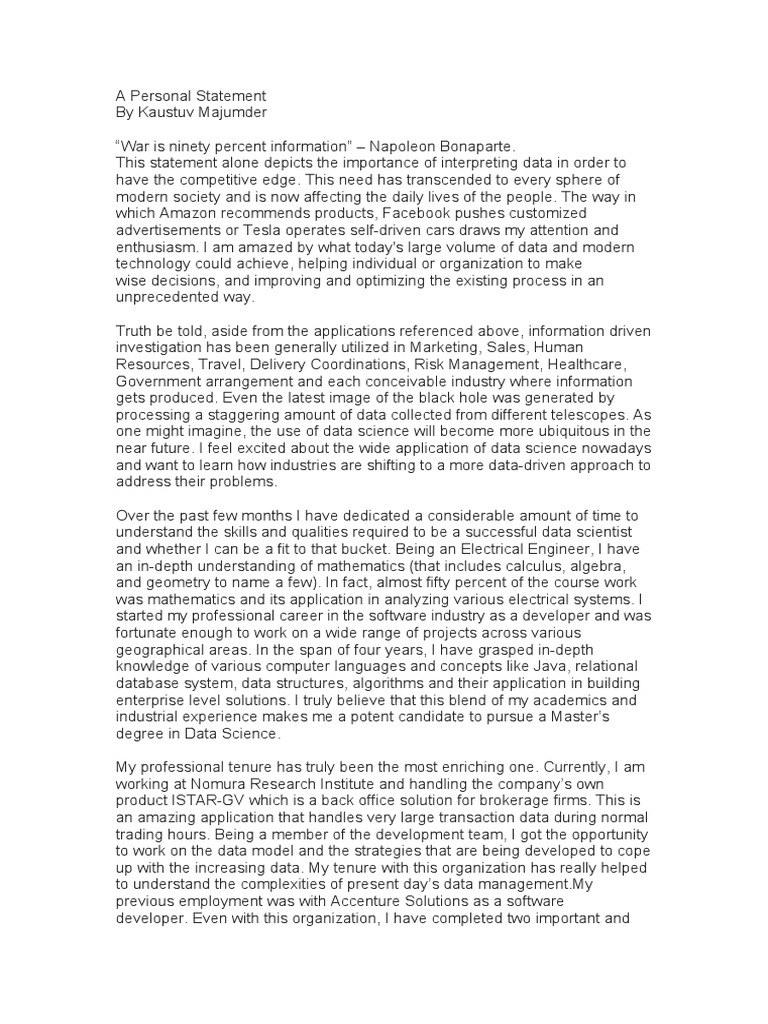 A Personal Statement - Data Analytics (Kaustuv) | PDF | Data Science ...