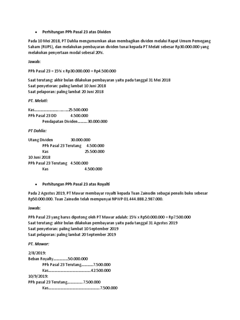 Contoh Perhitungan PPH Pasal 23 | PDF