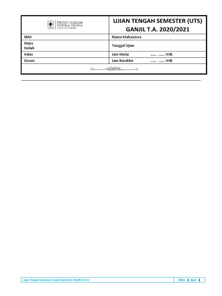 Mata Kuliah-Kelas (Template Lembar Jawaban UTS) | PDF