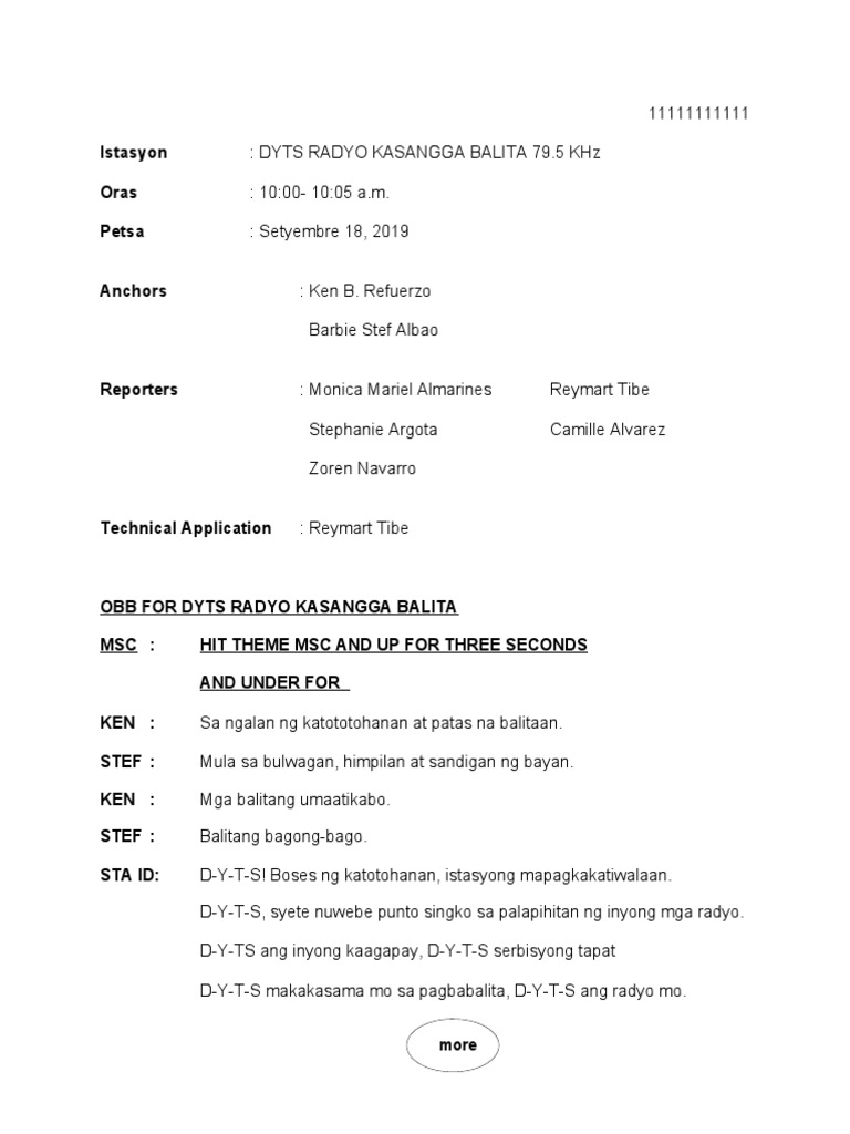 Filipino Script For Radio Broadcasting | PDF