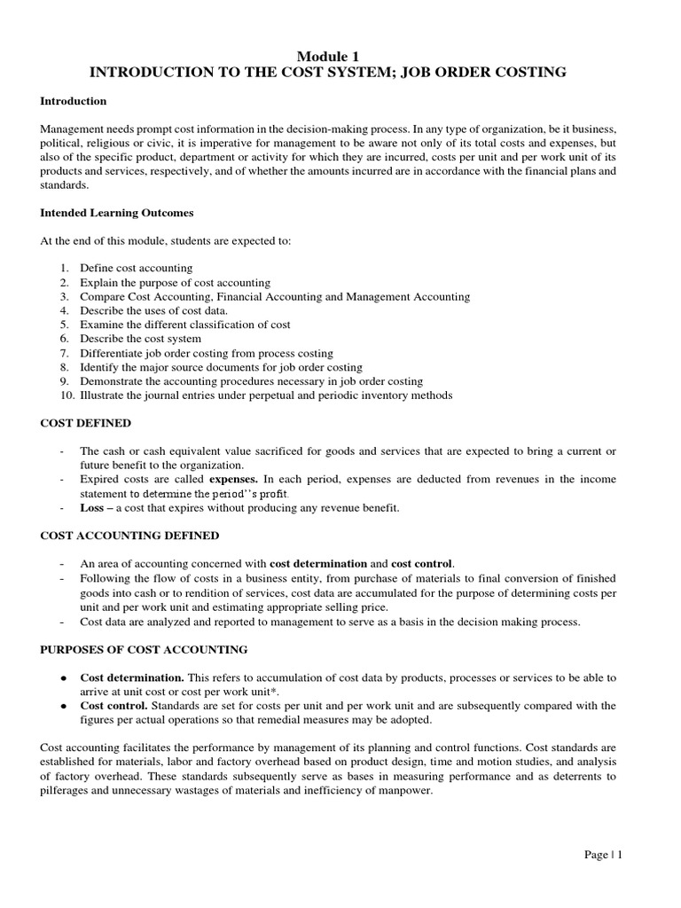 Introduction to Job Order Costing | PDF | Cost Accounting | Debits And ...