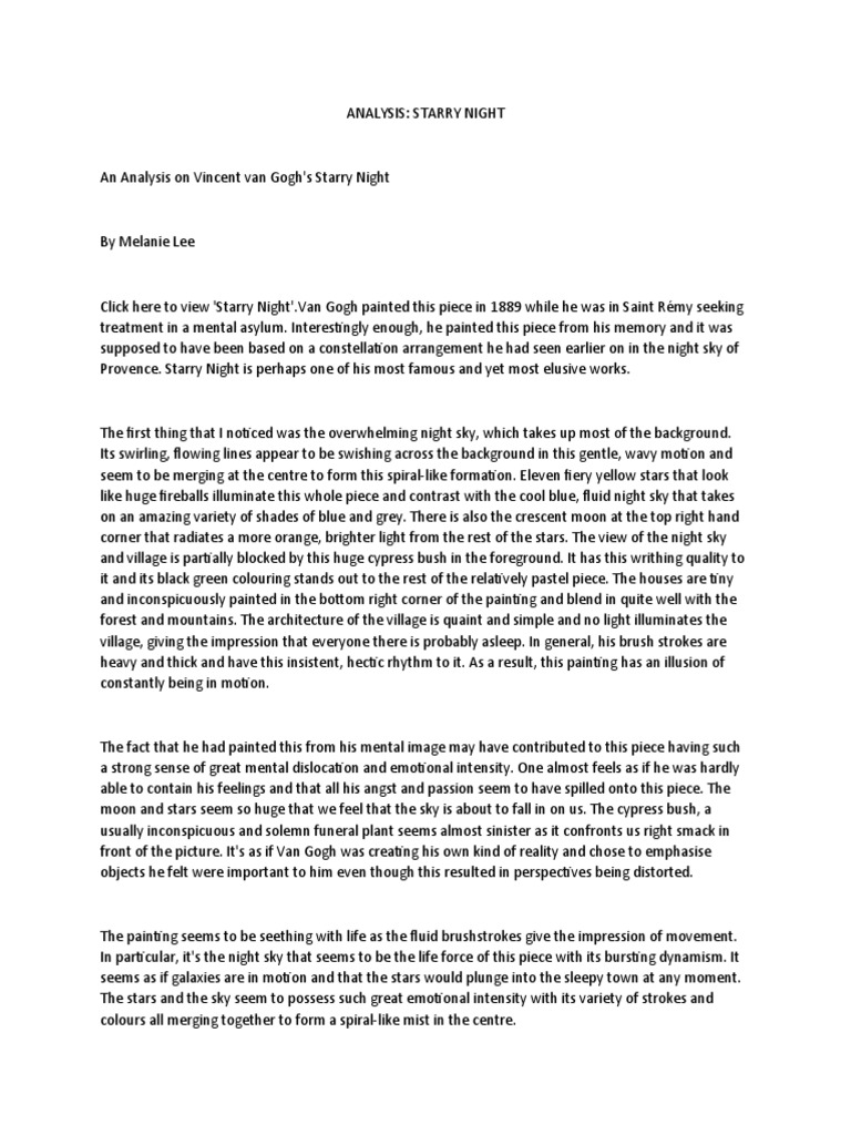Analysis Starry Night | PDF | Vincent Van Gogh | Art Media