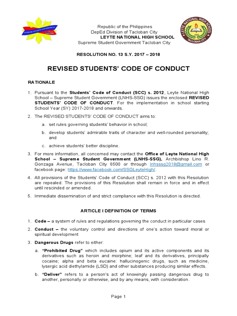 Revised Students' Code of Conduct | PDF | Identity Document ...