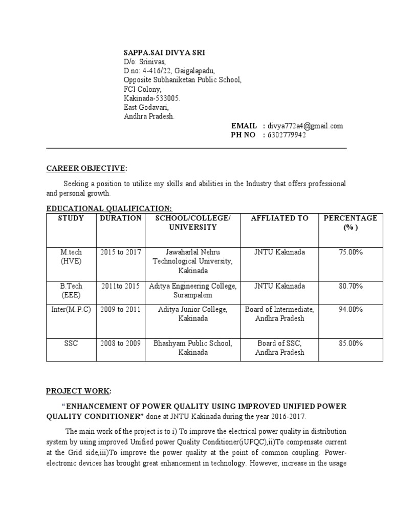 Divya Resume | PDF | Electricity | Electromagnetism