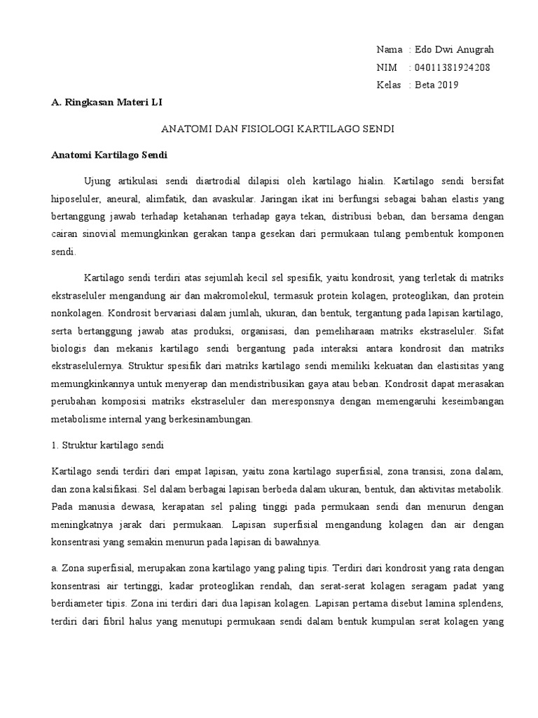 Anatomi Dan Fisiologi Kartilago Sendi Edited | PDF