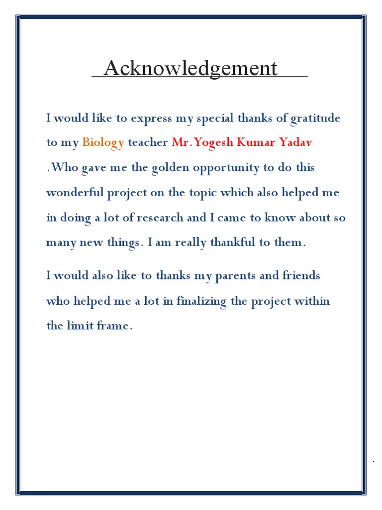 Acknowledgement (Bio) PDF | PDF