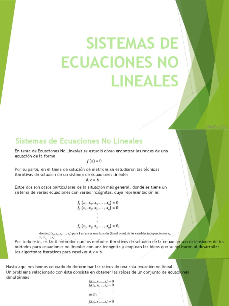 Sistemas de Ecuaciones No Lineales | PDF | Sistema de ecuaciones lineales | Ecuaciones
