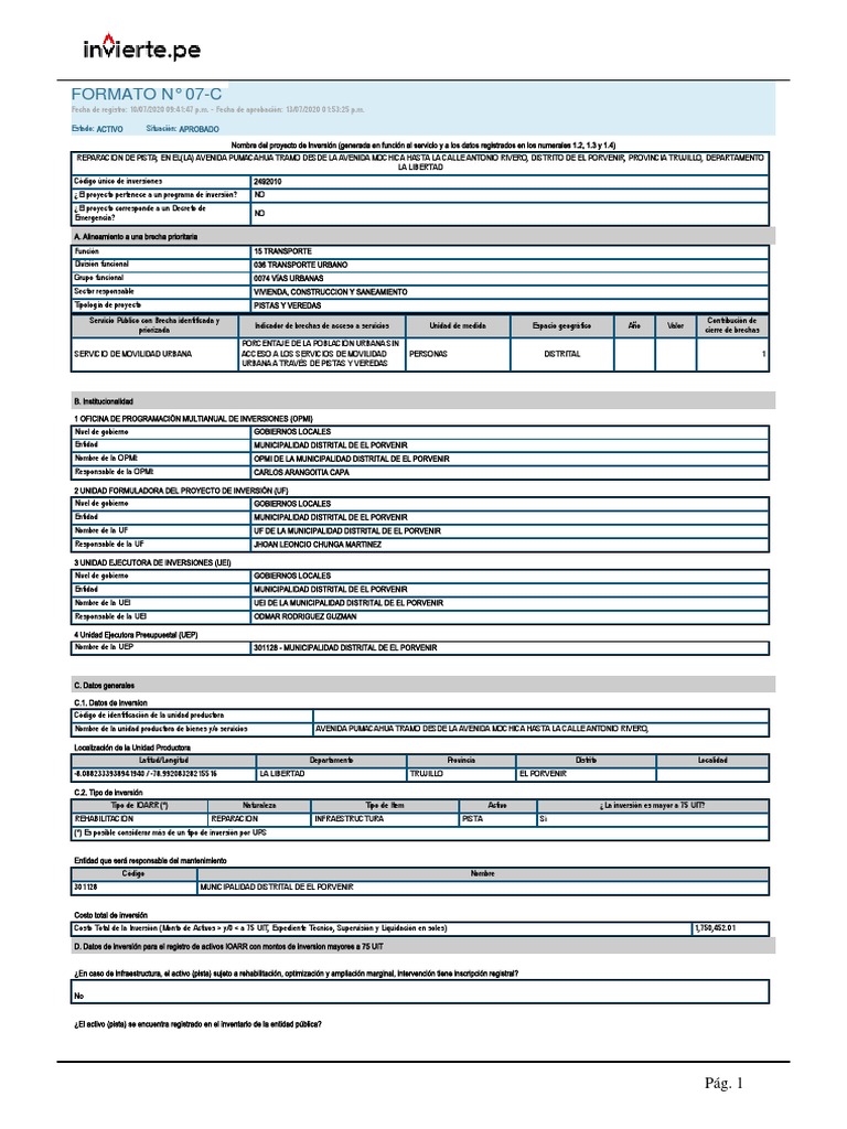 Formato 7C IOARR PUMACAHUA PDF | PDF | Economias | Transporte