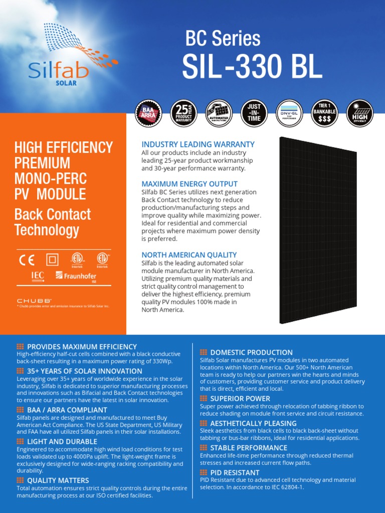 Silfab SIL 330 BL 20200910 Final | PDF | Photovoltaics | Solar Panel