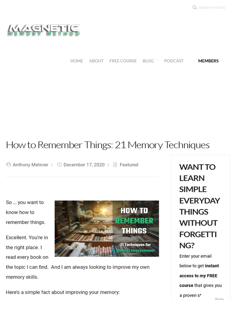 How To Remember Things - 21 Proven Memory Techniques PDF | PDF | Memory ...