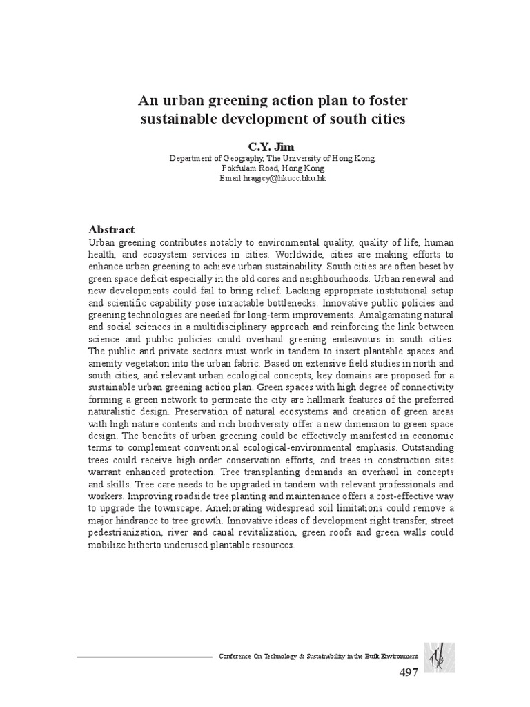 An Urban Greening Action Plan To Foster Sustainable Development of ...