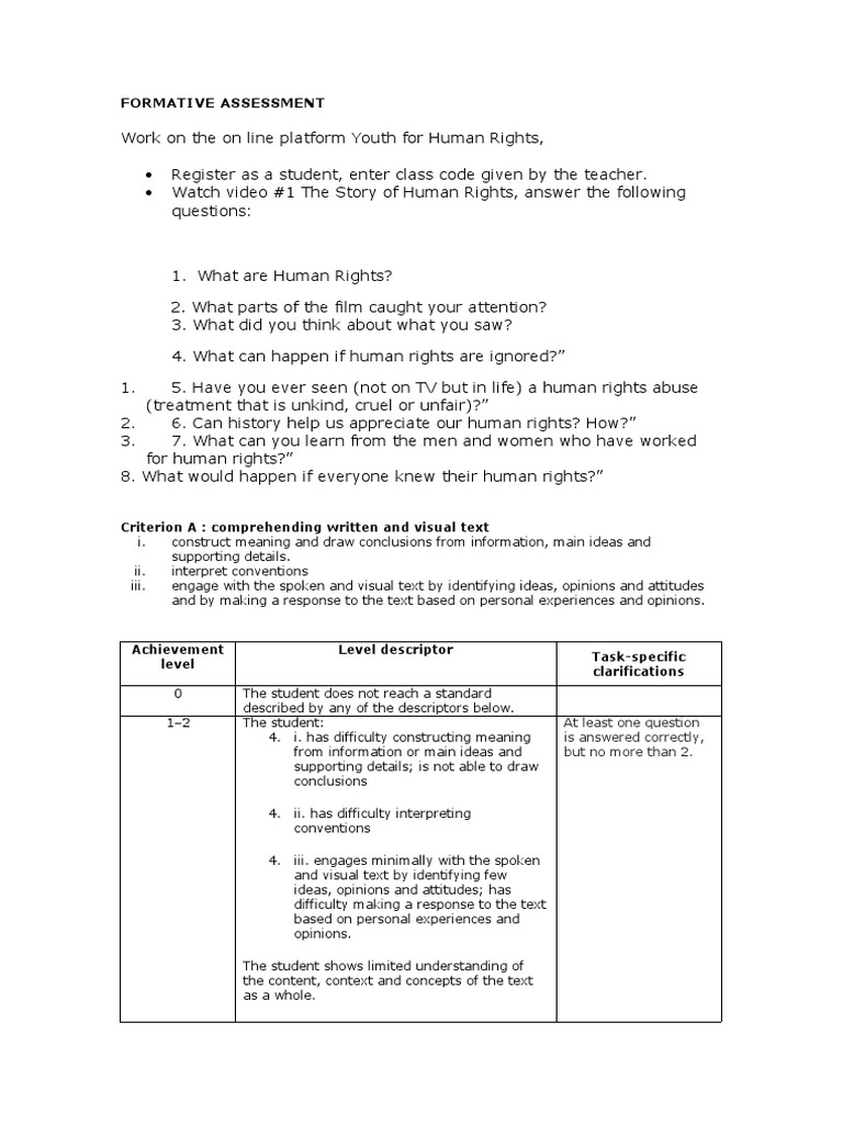 Formative Assessment Human Rights | PDF | Understanding | Concept