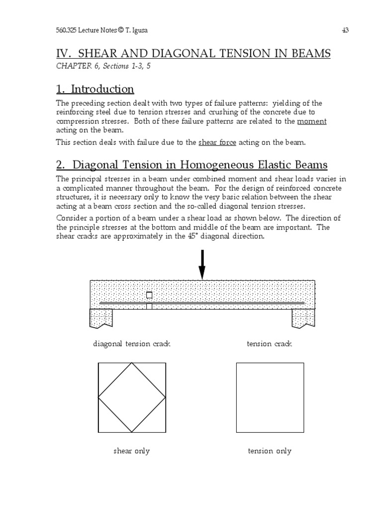 Iv. Shear and Diagonal Tension in Beams: CHAPTER 6, Sections 1-3, 5 ...