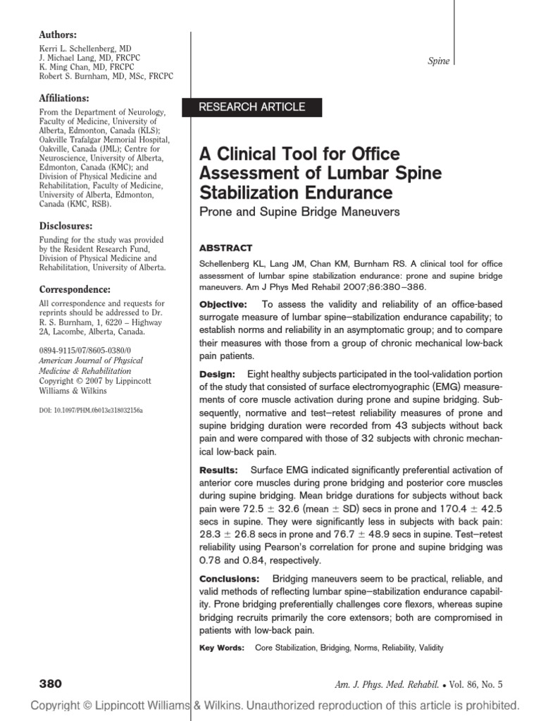 A Clinical Tool For Office Assessment of Lumbar Spine Stabilization ...