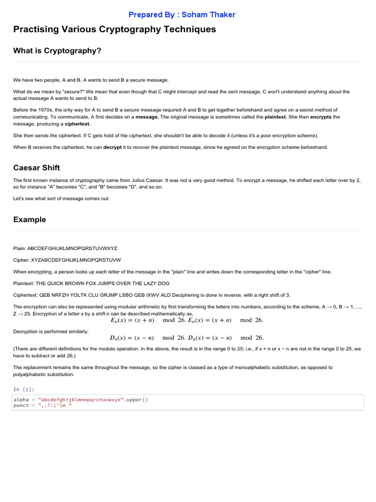 Cryptography Algorithms Implemented In Python Pdf Pdf Cryptography Cipher