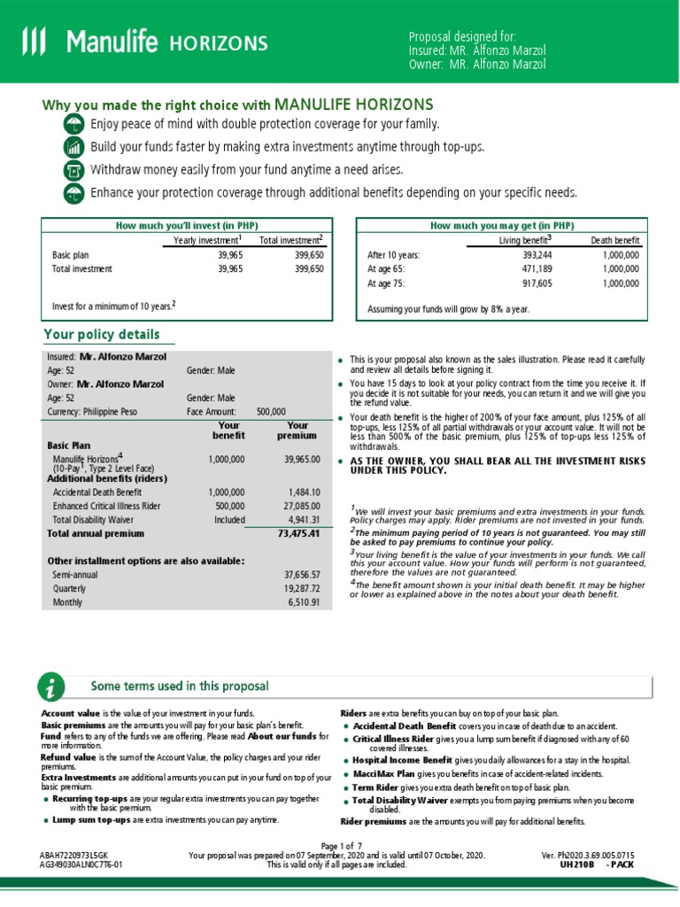 Manulife Horizons Plan | PDF | Yield (Finance) | Insurance