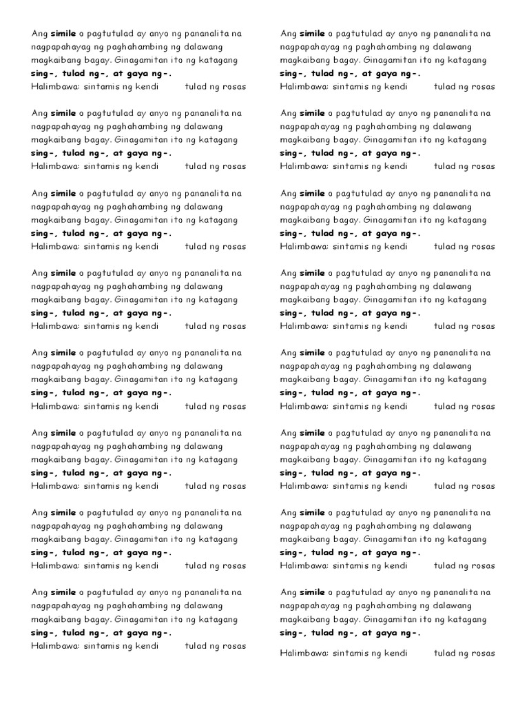 Ang Simile o Pagtutulad Ay Anyo NG Pananalita Na Nagpapahayag NG ...