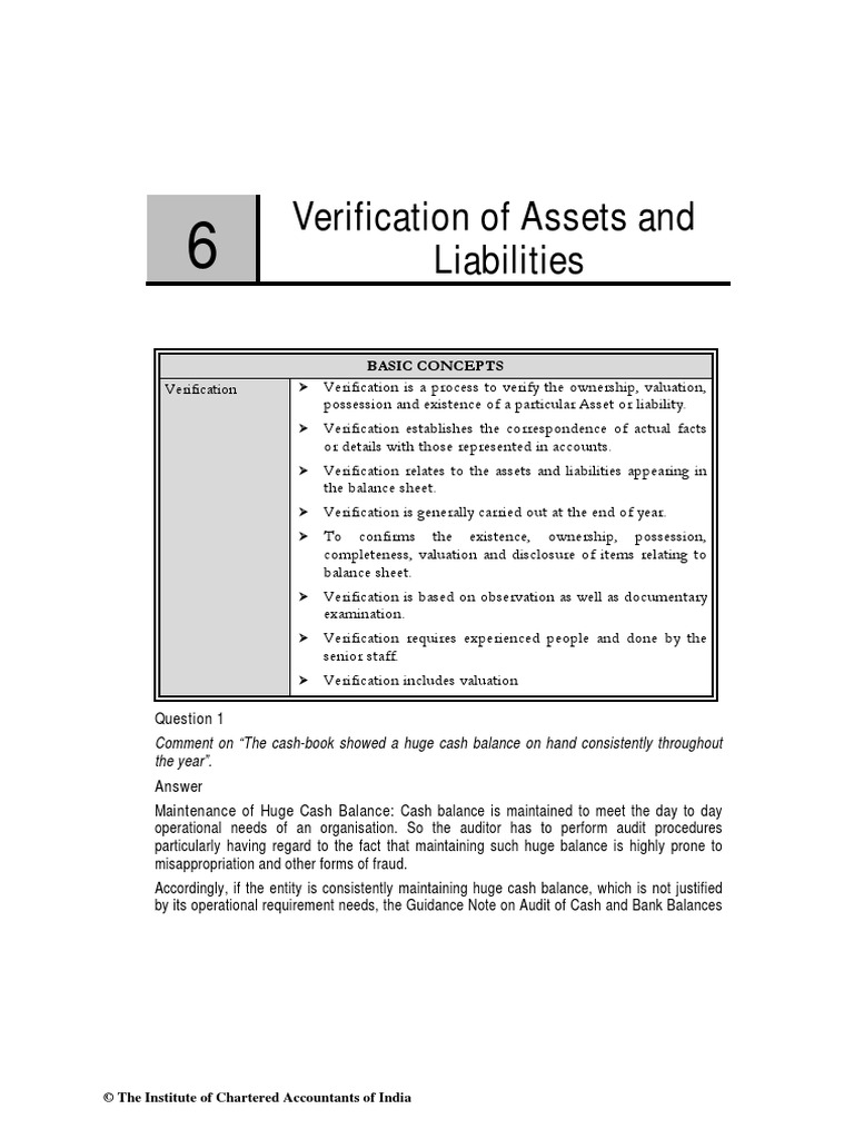 Verification of Assets and Liabilities: Basic Concepts | PDF | Audit ...