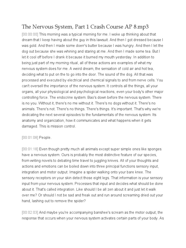 The Nervous System, Part 1 Crash Course AP 8.mp3 | PDF | Neuron ...