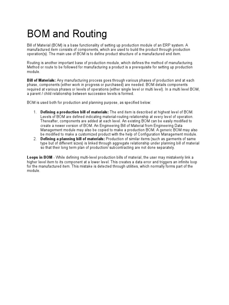 Defining Production Processes: An Overview of Bills of Material and ...