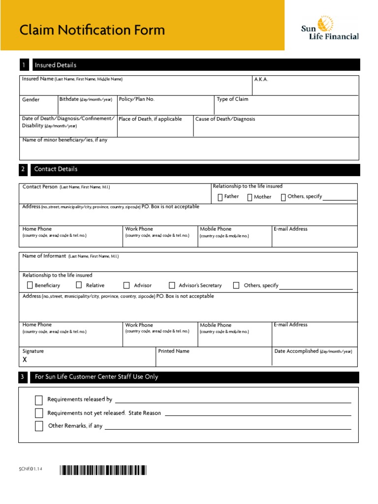 Claim Notifi Cation Form: SCNF.01.14 | PDF